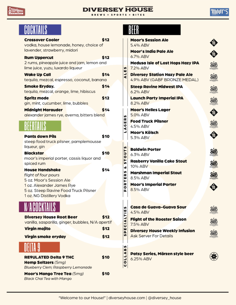 Our Menus - Diversey House – Chicago Brewery, Restaurant, and Sports Bar